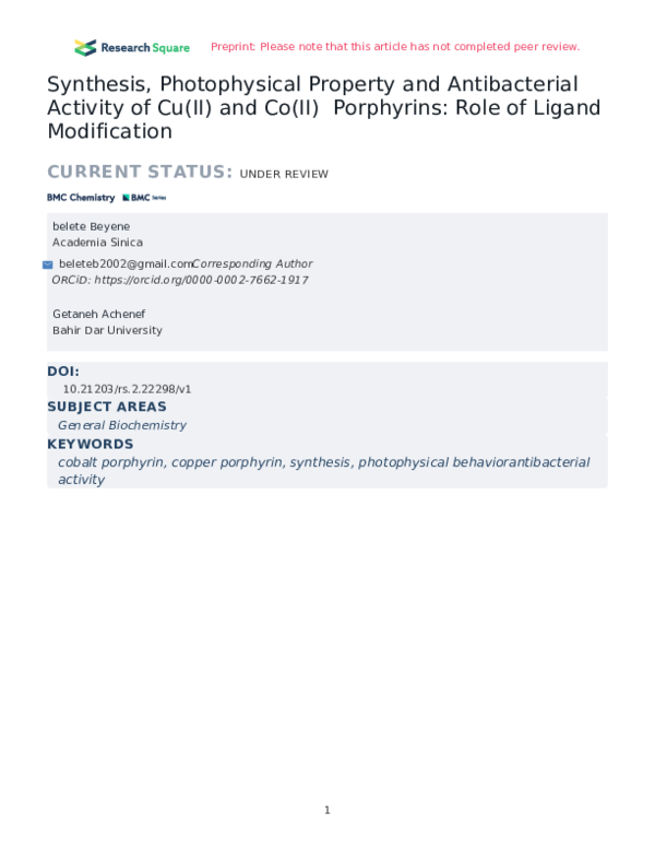 (PDF) Synthesis, Photophysical Property and Antibacterial Activity of Cu(II) and Co(II ...