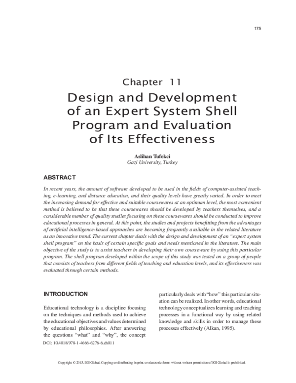Pdf Design And Development Of An Expert System Shell Program And Evaluation Of Its Effectiveness
