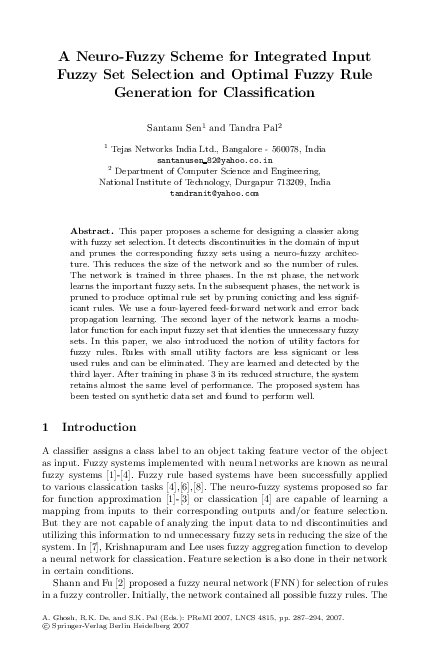 (PDF) A Neuro-Fuzzy Scheme for Integrated Input Fuzzy Set Selection and ...