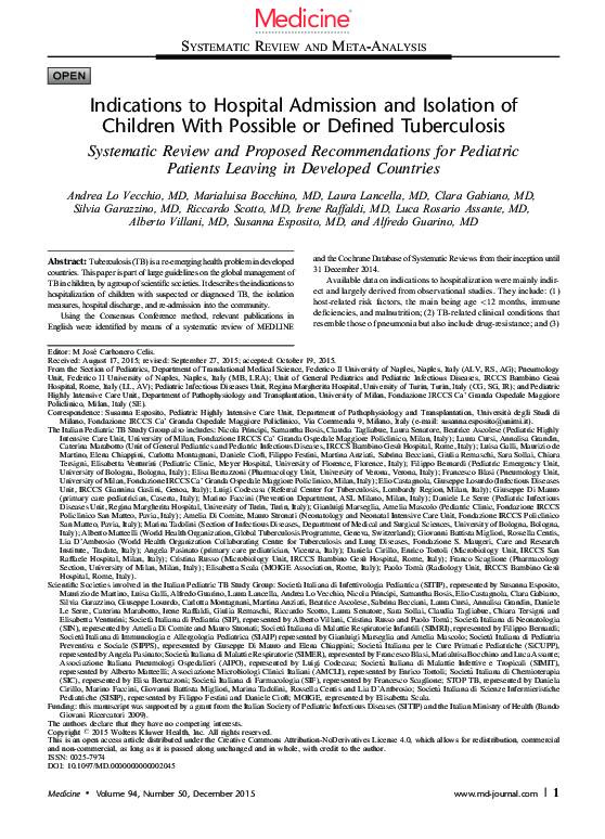 (PDF) Indications to Hospital Admission and Isolation of Children With ...