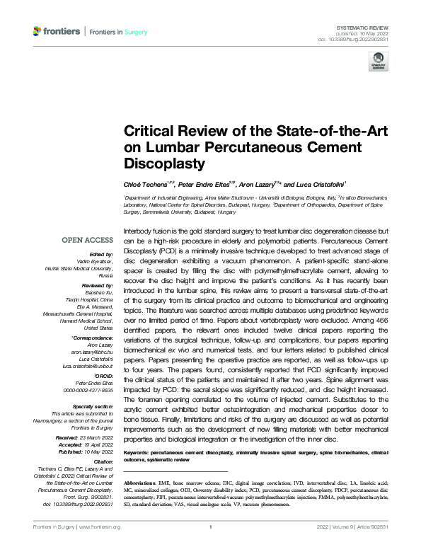 (PDF) Critical Review of the State-of-the-Art on Lumbar Percutaneous ...
