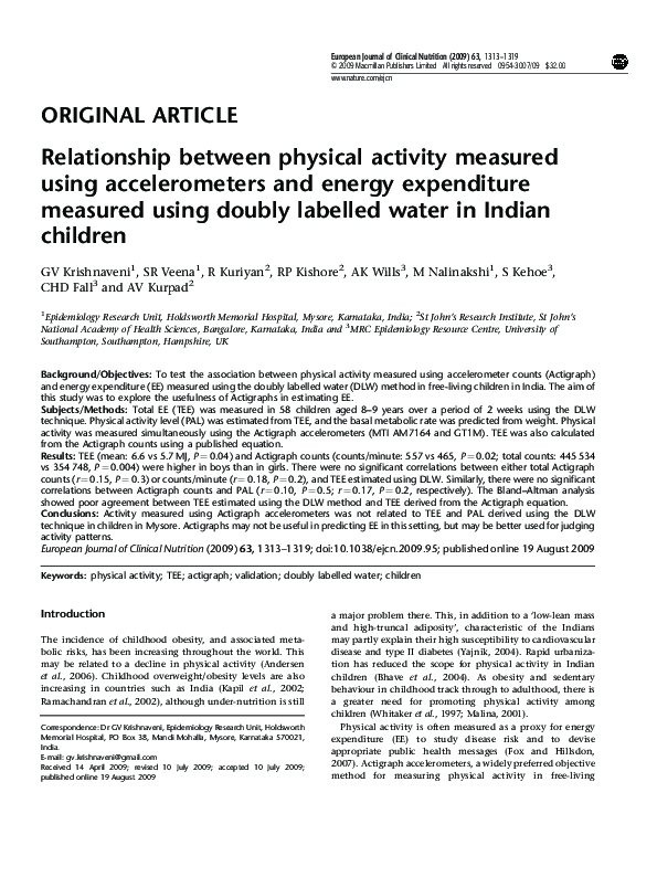 (PDF) Relationship between physical activity measured using accelerometers and energy ...