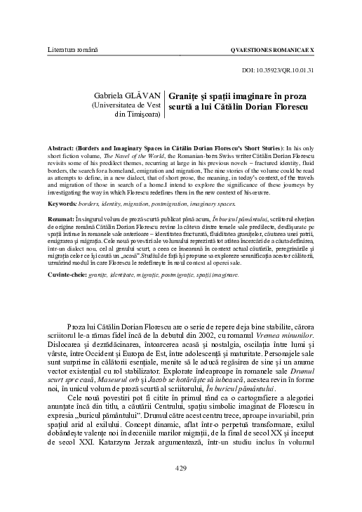 (PDF) Borders and Imaginary Spaces in Cătălin Dorian Florescu’s Short Stories