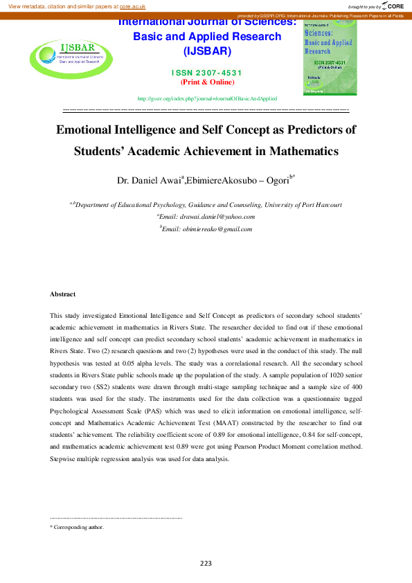 (PDF) Emotional Intelligence and Self Concept as Predictors of Students ...