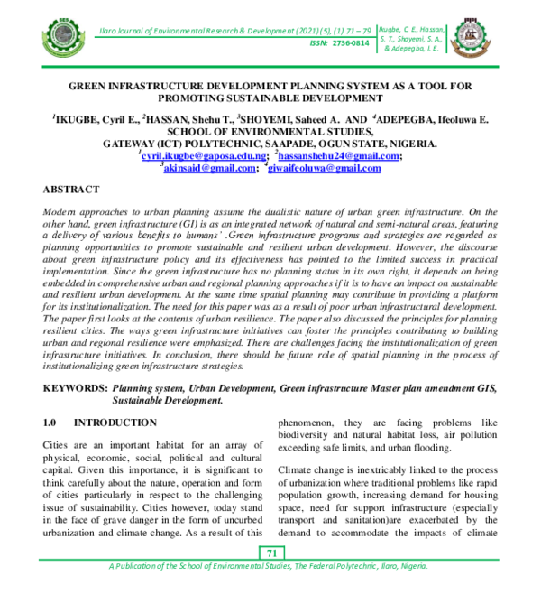 (PDF) GREEN INFRASTRUCTURE DEVELOPMENT PLANNING SYSTEM AS A TOOL FOR ...