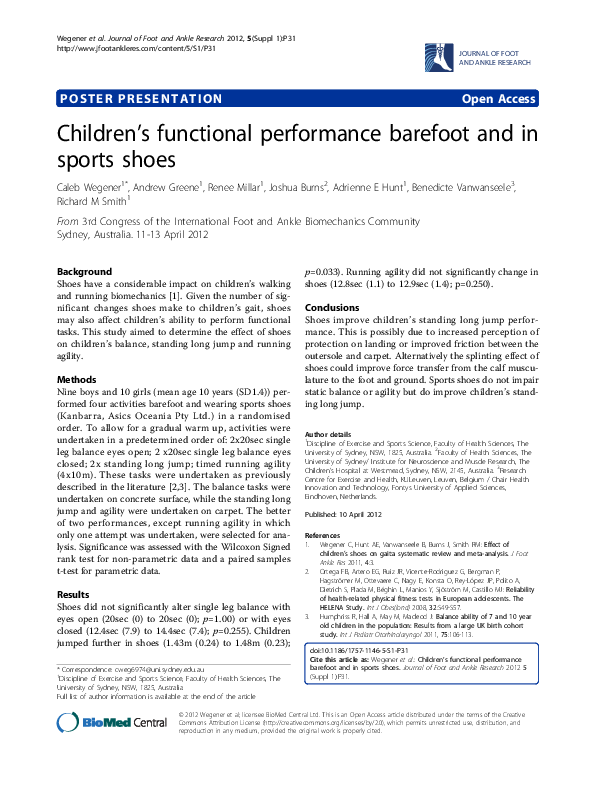 (PDF) Children’s functional performance barefoot and in sports shoes