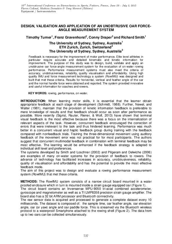 (PDF) Design, Validation and Application of an Unobtrusive Oar Forceangle Measurement System