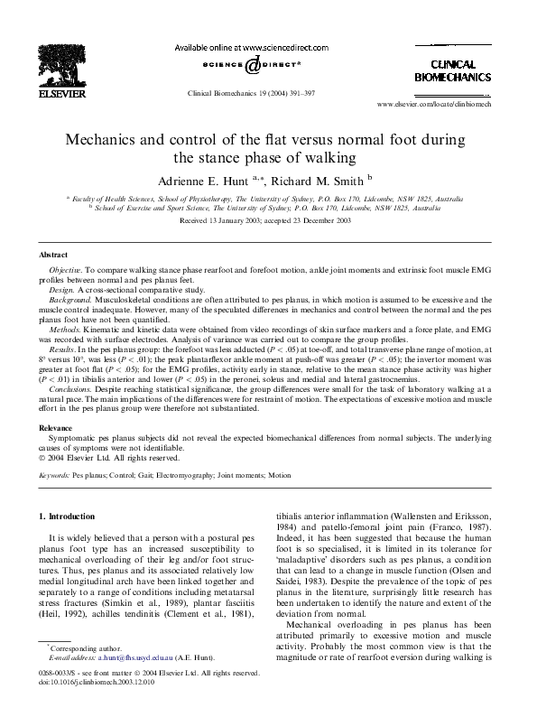 (PDF) Mechanics and control of the flat versus normal foot during the ...