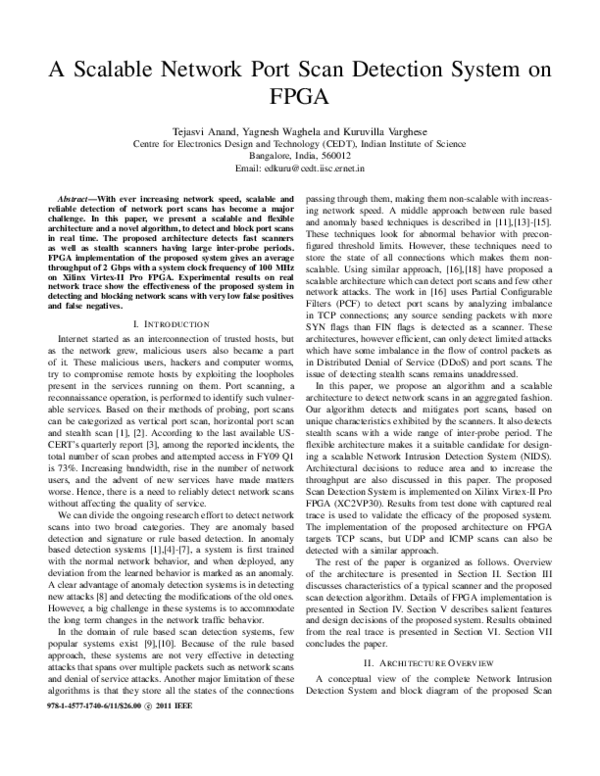 Pdf A Scalable Network Port Scan Detection System On Fpga