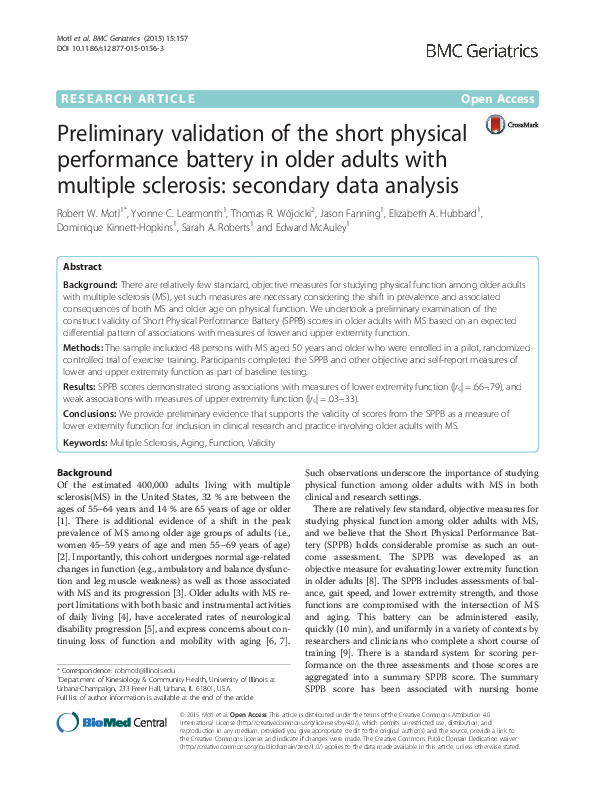 (PDF) Preliminary validation of the short physical performance battery ...