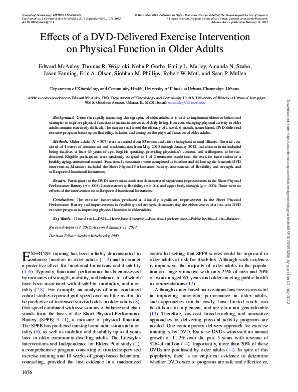 (PDF) Effects of a DVD-Delivered Exercise Intervention on Physical Function in Older Adults ...
