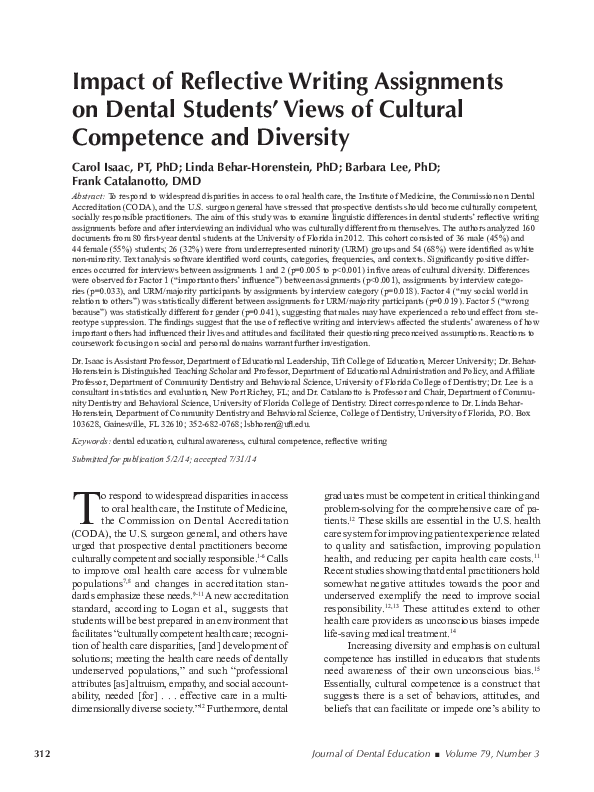 (PDF) Impact of Reflective Writing Assignments on Dental Students ...