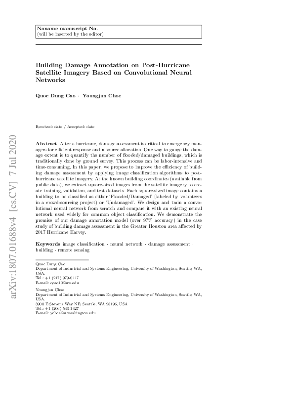 (PDF) Building damage annotation on post-hurricane satellite imagery based on convolutional ...
