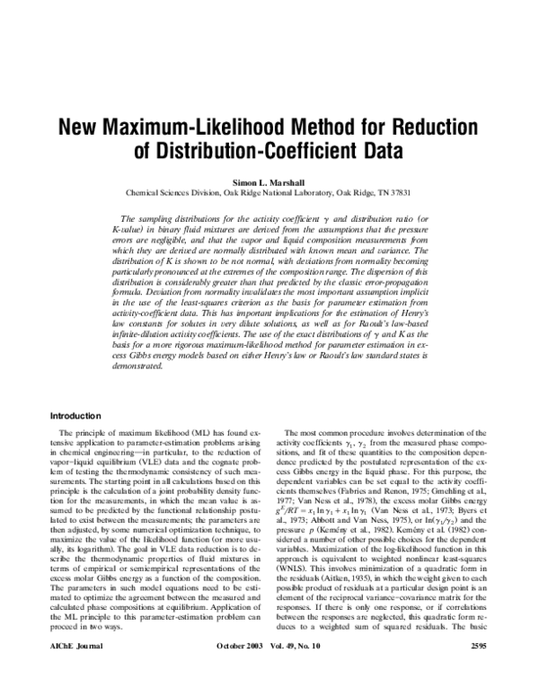 (PDF) New maximum‐likelihood method for reduction of distribution‐coefficient data