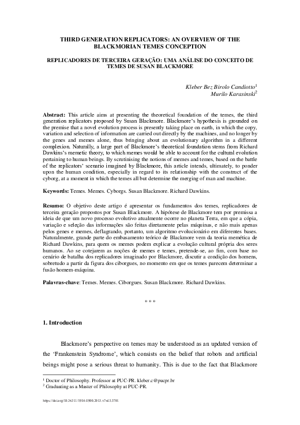 (PDF) Third Generation Replicators: An Overview of the Blackmorian Temes Conception | Kleber ...