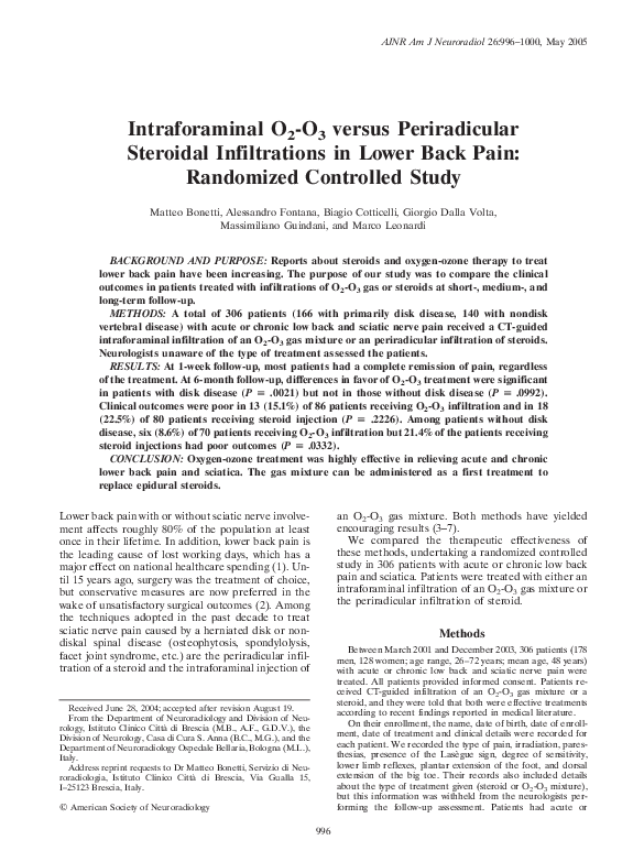 (PDF) Intraforaminal O(2)-O(3) versus periradicular steroidal ...