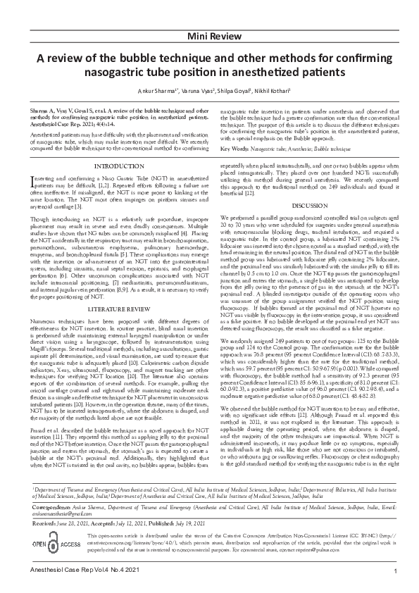 (PDF) A review of the bubble technique and other methods for confirming ...