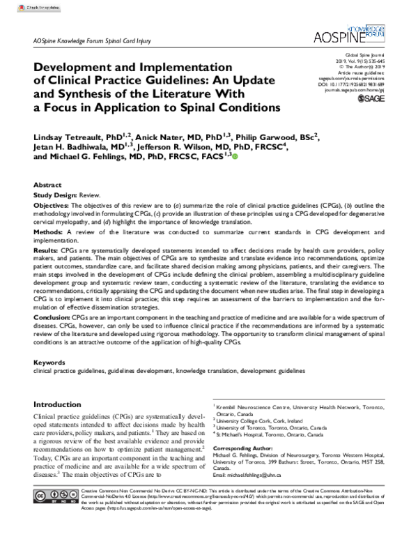 (PDF) Development and Implementation of Clinical Practice Guidelines: An Update and Synthesis of ...