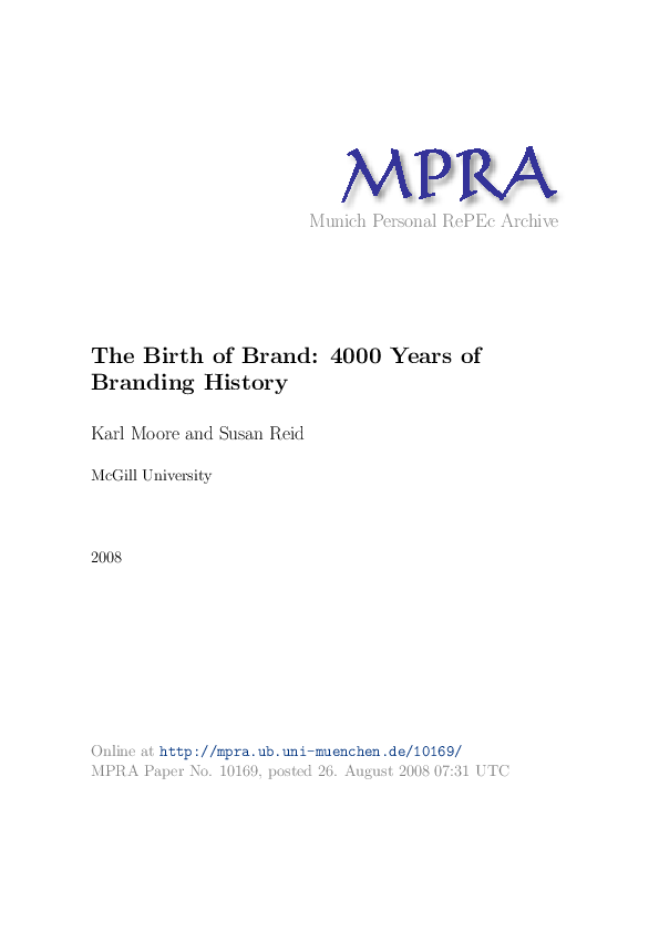 (PDF) The Birth of Brand: 4000 Years of Branding History