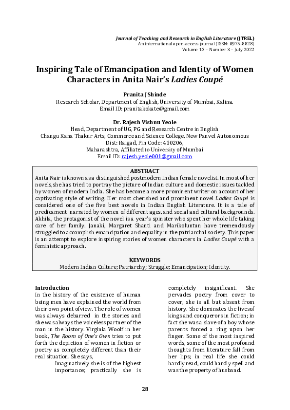 (PDF) Inspiring Tale of Emancipation and Identity of Women Characters ...