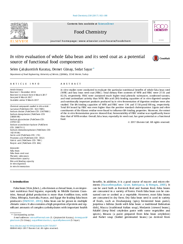 (PDF) In vitro evaluation of whole faba bean and its seed coat as a potential source of ...