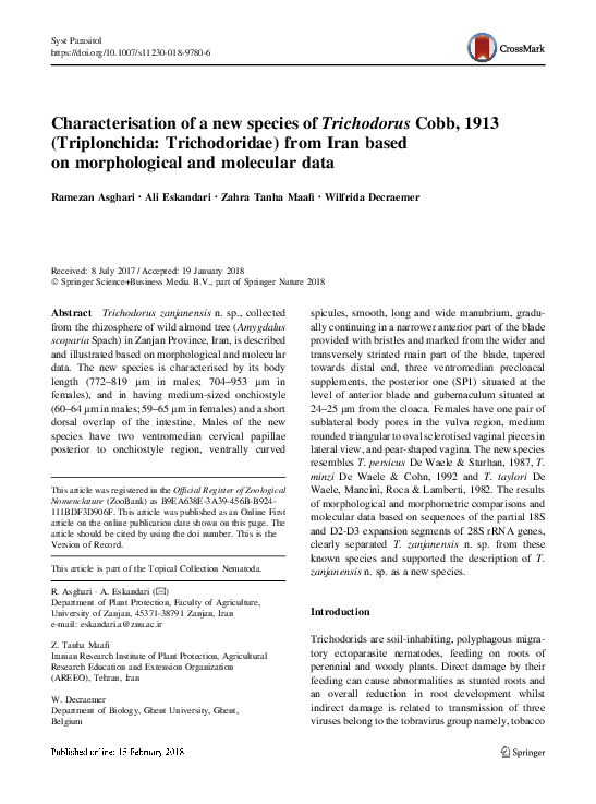 (PDF) Characterisation of a new species of Trichodorus Cobb, 1913 ...