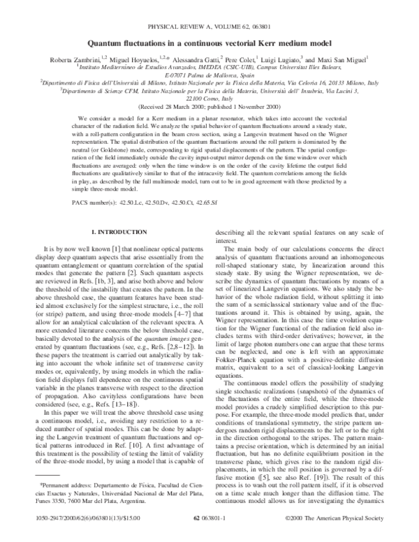 (PDF) Quantum fluctuations in a continuous vectorial Kerr cavity model
