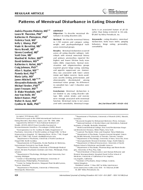 (PDF) Patterns of menstrual disturbance in eating disorders | james ...
