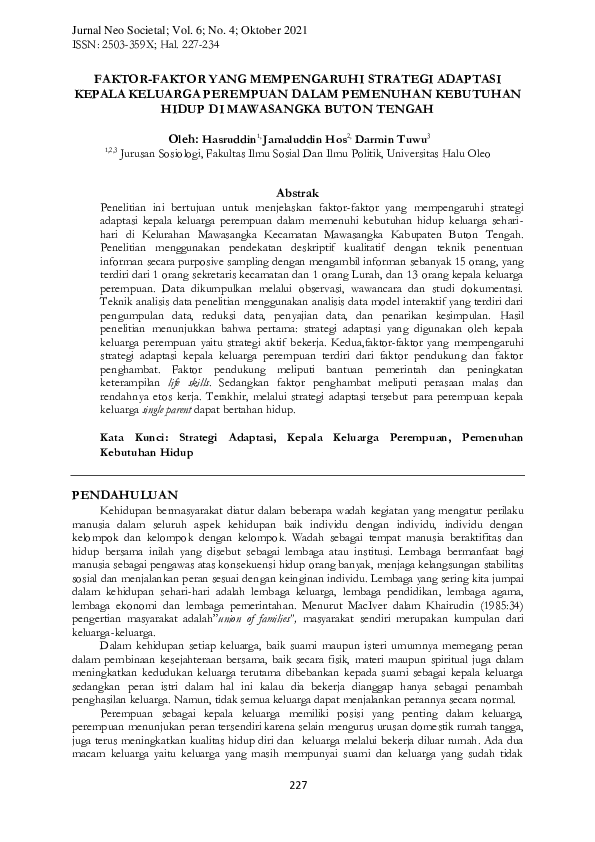 (PDF) Faktor-Faktor Yang Mempengaruhi Strategi Adaptasi Kepala Keluarga ...