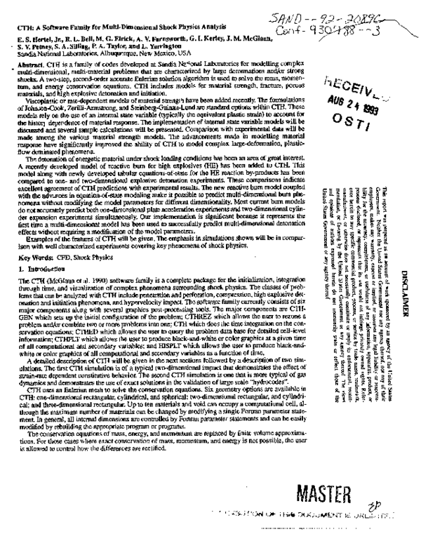 (PDF) CTH: A Software Family for Multi-Dimensional Shock Physics Analysis