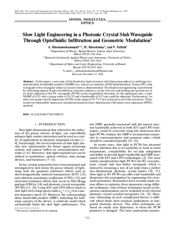 (PDF) Slow light engineering in a photonic crystal slab waveguide through optofluidic ...