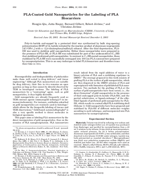 (PDF) PLA-Coated Gold Nanoparticles for the Labeling of PLA Biocarriers