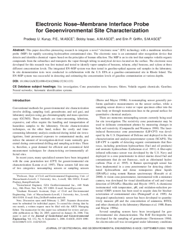 (PDF) Electronic Nose–Membrane Interface Probe for Geoenvironmental ...