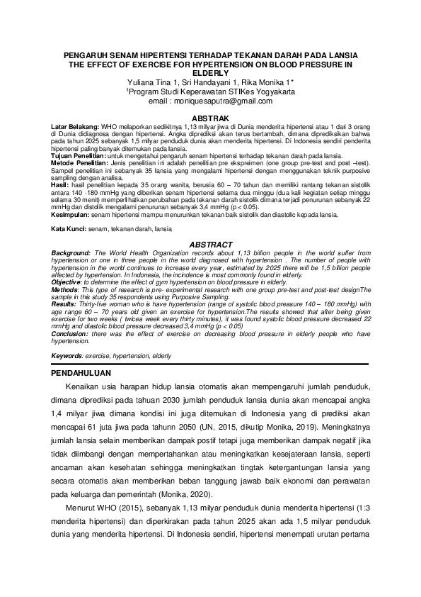 (PDF) Pengaruh Senam Hipertensi Terhadap Tekanan Darah Pada Lansia