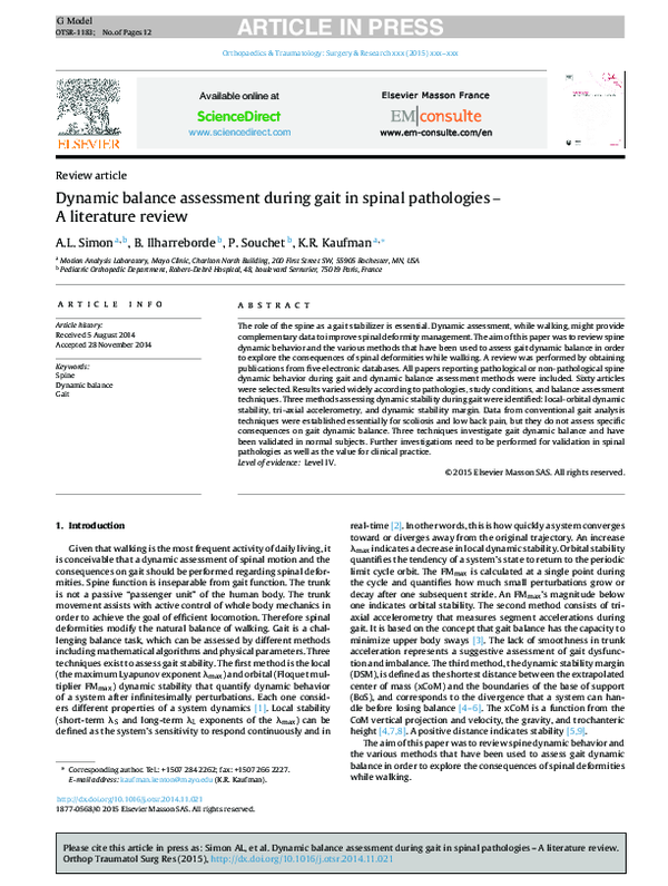 (PDF) Dynamic balance assessment during gait in spinal pathologies – A literature review ...