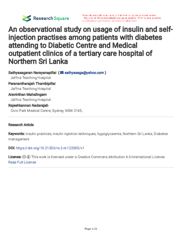 (PDF) An observational study on usage of insulin and self-injection ...