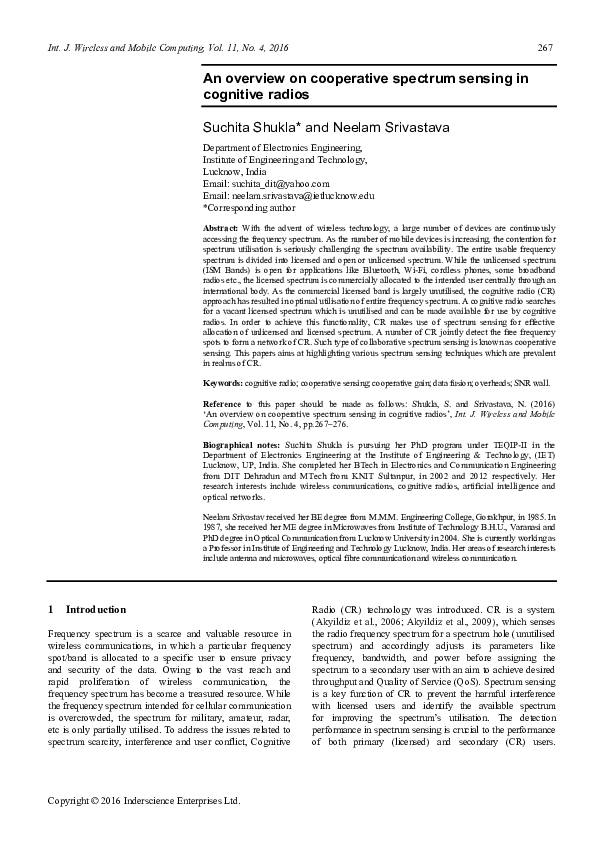 Pdf An Overview On Cooperative Spectrum Sensing In Cognitive Radios