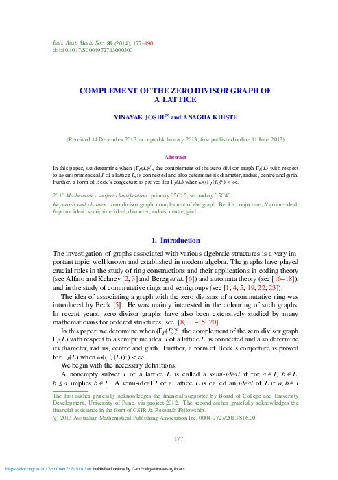 Pdf Complement Of The Zero Divisor Graph Of A Lattice