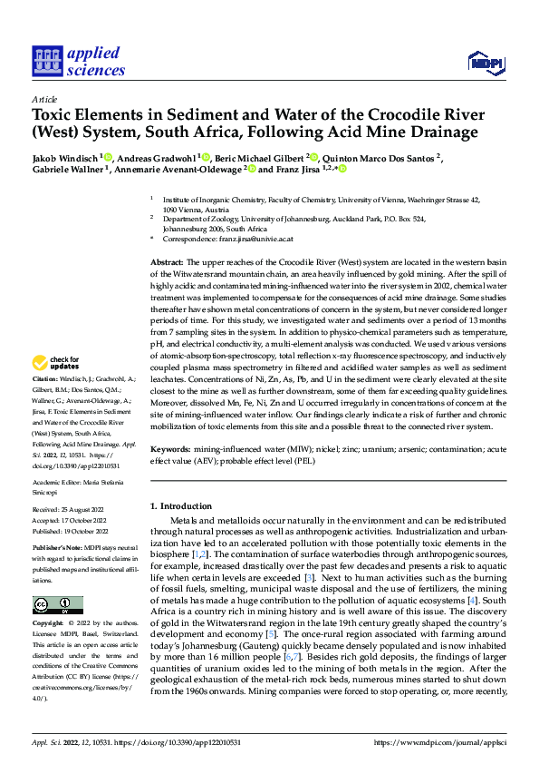 (PDF) Toxic Elements in Sediment and Water of the Crocodile River (West ...
