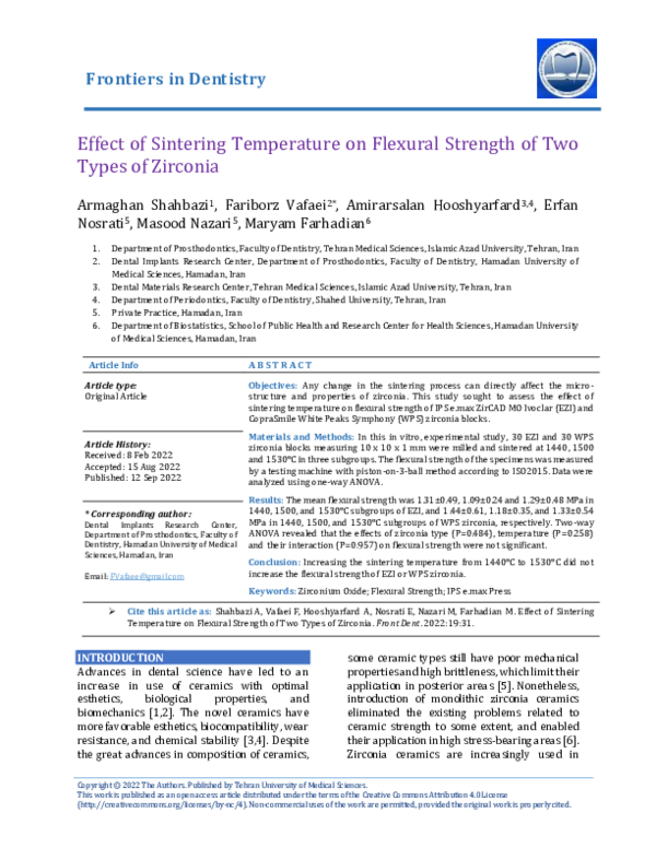 (PDF) Effect of Sintering Temperature on Flexural Strength of Two Types of Zirconia