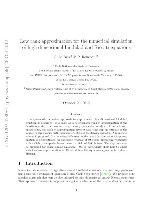 (PDF) Low-rank numerical approximations for high-dimensional Lindblad ...