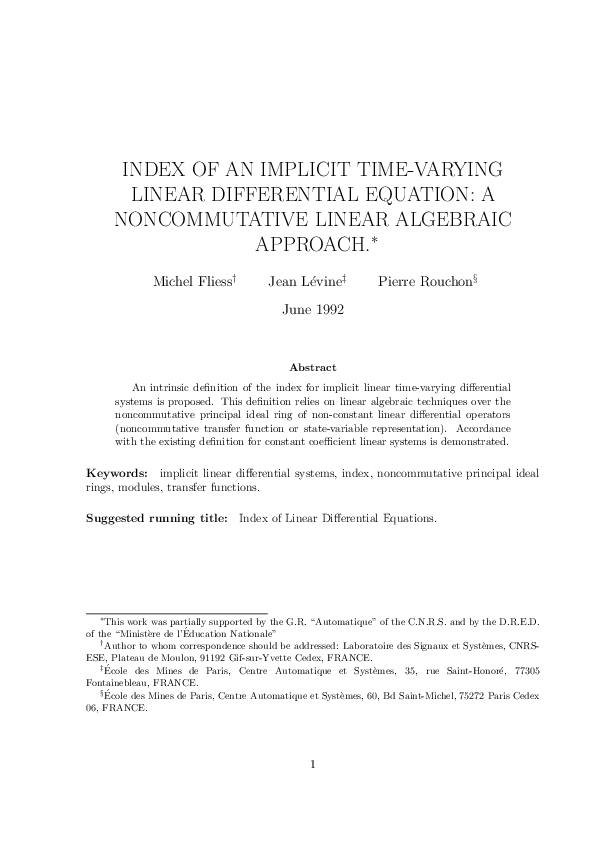 (PDF) Index of an implicit time-varying linear differential equation: a ...