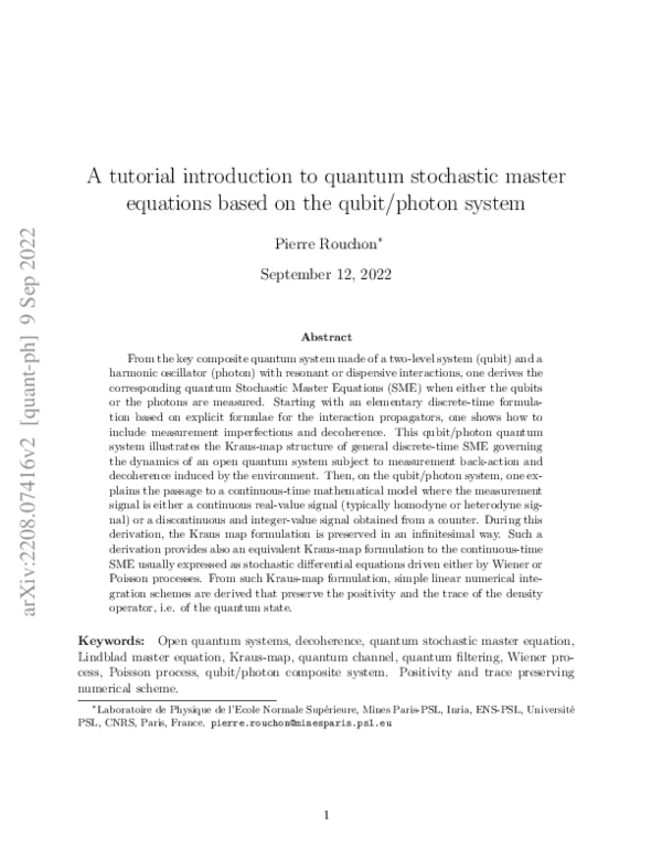 (PDF) A tutorial introduction to quantum stochastic master equations ...