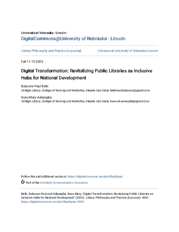 (PDF) Digital Transformation: Revitalizing Public Libraries as Inclusive Hubs for National ...
