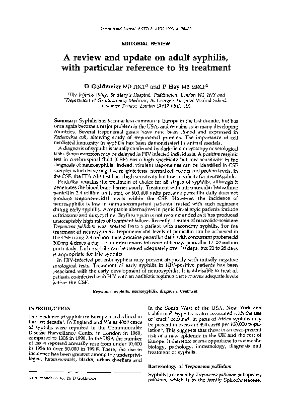 (PDF) A Review and Update on Adult Syphilis, with Particular Reference ...