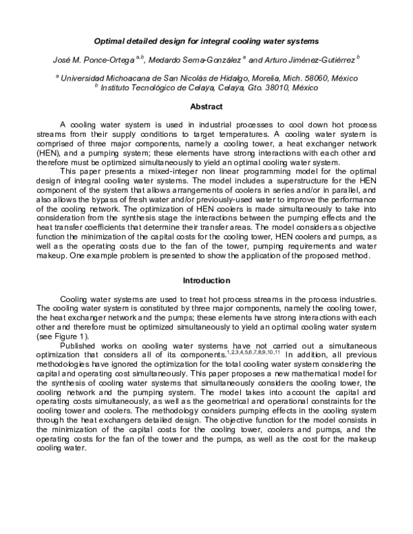 (PDF) Optimal Detailed Design for Integral Cooling Water Systems