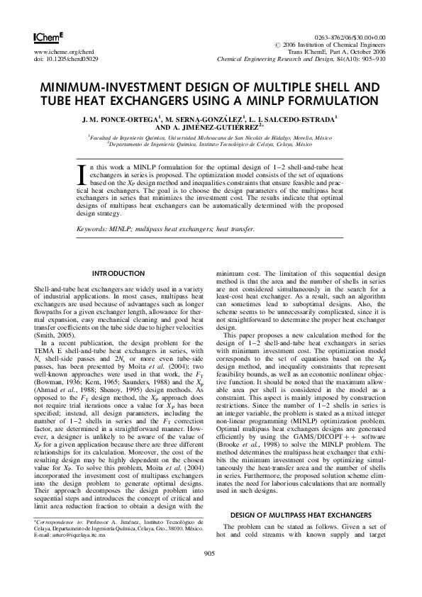 (PDF) Minimum-Investment Design of Multiple Shell and Tube Heat ...