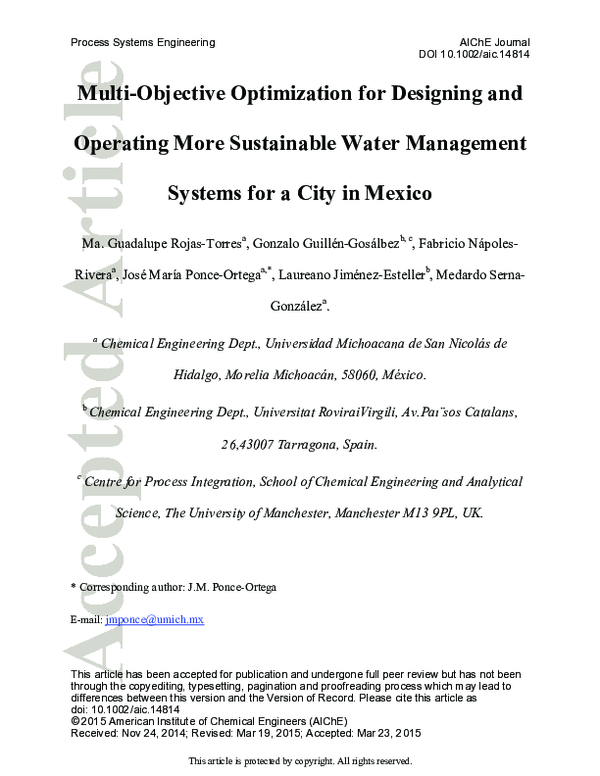 Pdf Multiobjective Optimization For Designing And Operating More Sustainable Water Management