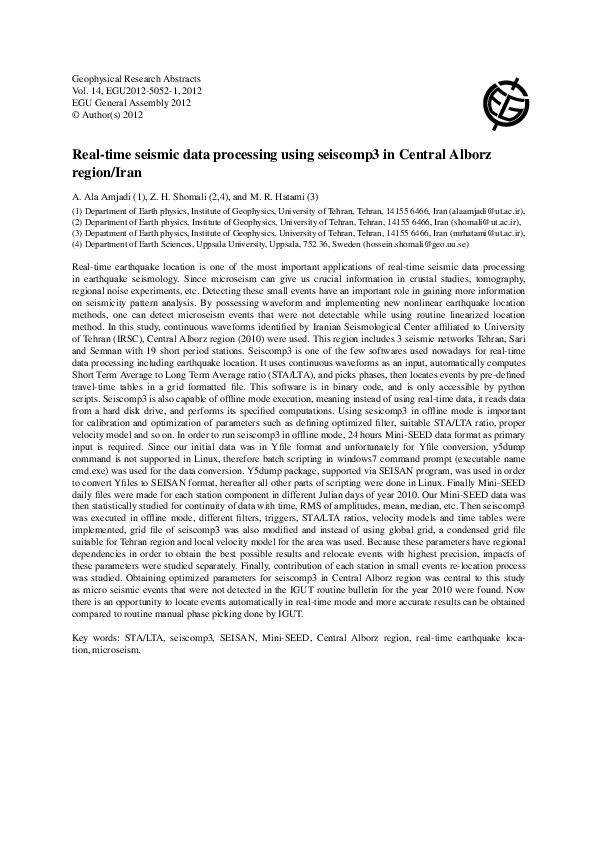 (PDF) Real-time seismic data processing using seiscomp3 in Central Alborz region / Iran | Ahmad ...