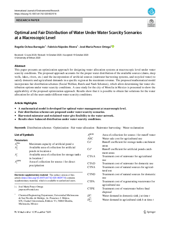 (PDF) Optimal and Fair Distribution of Water Under Water Scarcity ...
